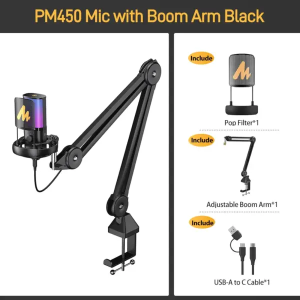 MAONO PM450S USB Studio Condenser Microphone Kit Arm